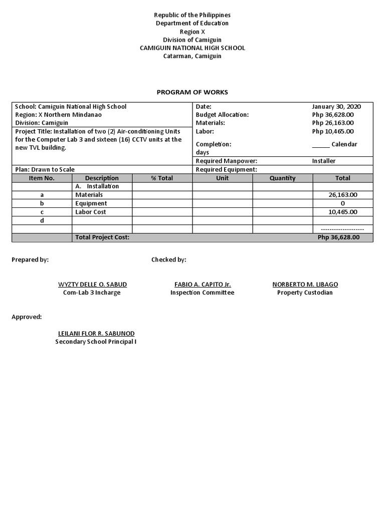 Program of Works: Item No. Description % Total Unit Quantity Total ...