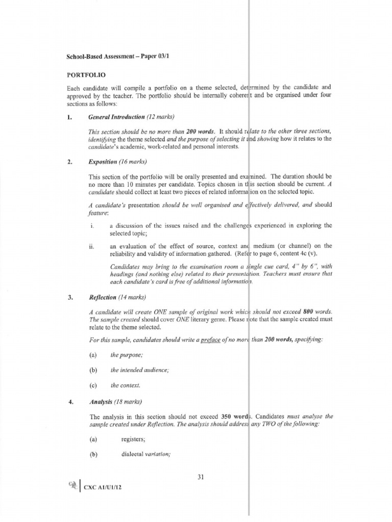 Communication Studies SBA Mark Scheme | PDF