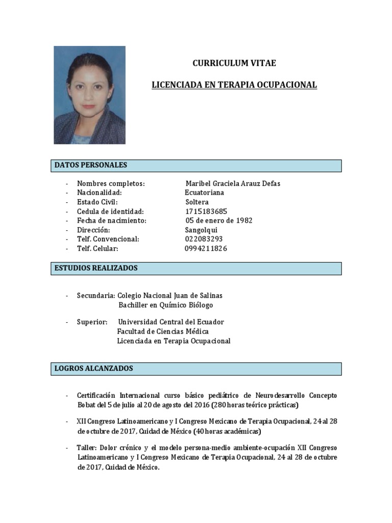 Curriculum Vitae 2 | PDF | Terapia ocupacional | Especialidades Medicas