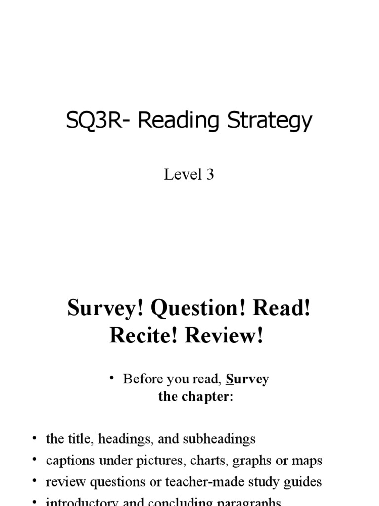 SQ3R: Boost Your Reading Skills | PDF | Neuropsychological Assessment ...