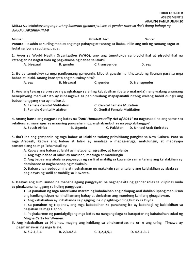 Name: - Grade& Sec: - Score | PDF