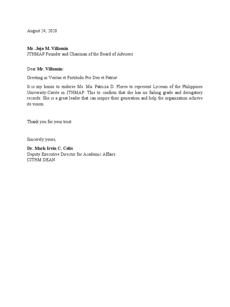 Endorsement Letter | PDF