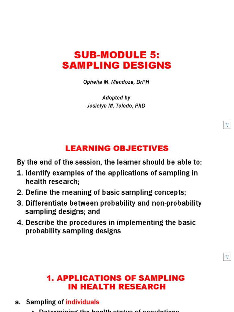 Submodule5 Sampling Designs Ver3 29nov2018 | PDF | Stratified Sampling ...