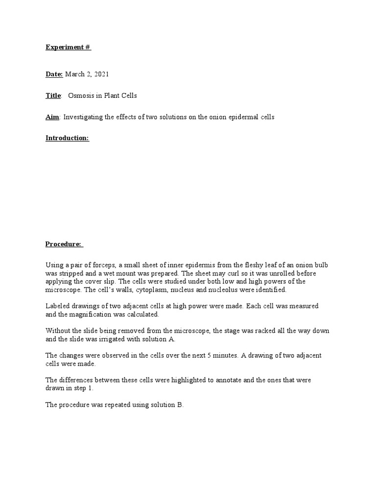 Osmosis in Plant Cells Experiment | PDF | Science & Mathematics ...