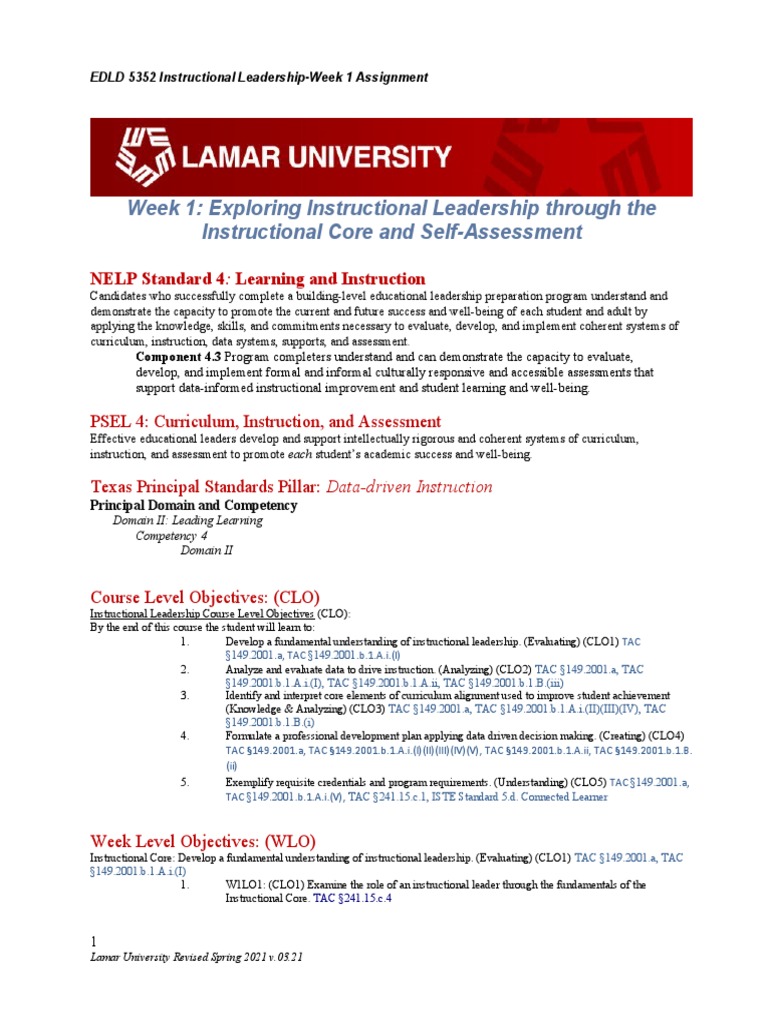 EDLD 5352 Week 1 Instructional Core Assignment Template v.03.21 ...