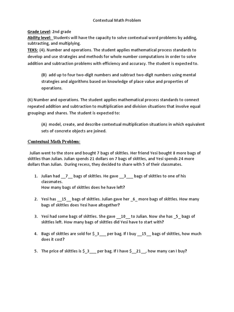 Contextual Math Problem Example | PDF
