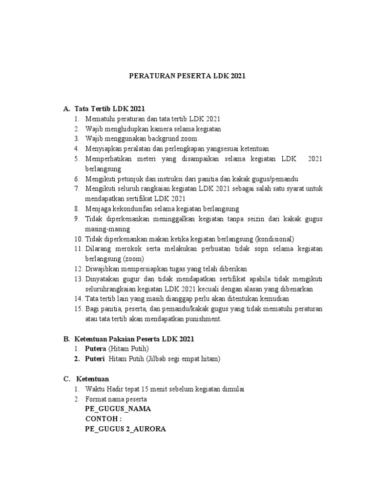 Peraturan Peserta LDK 2021 | PDF | Karier & Perkembangan | Pengelolaan Keuangan & Uang