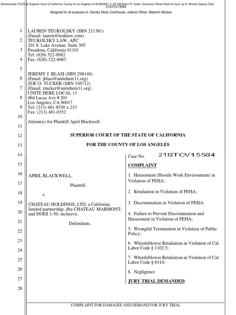 Superior Court of The State of California For The County of Los Angeles ...