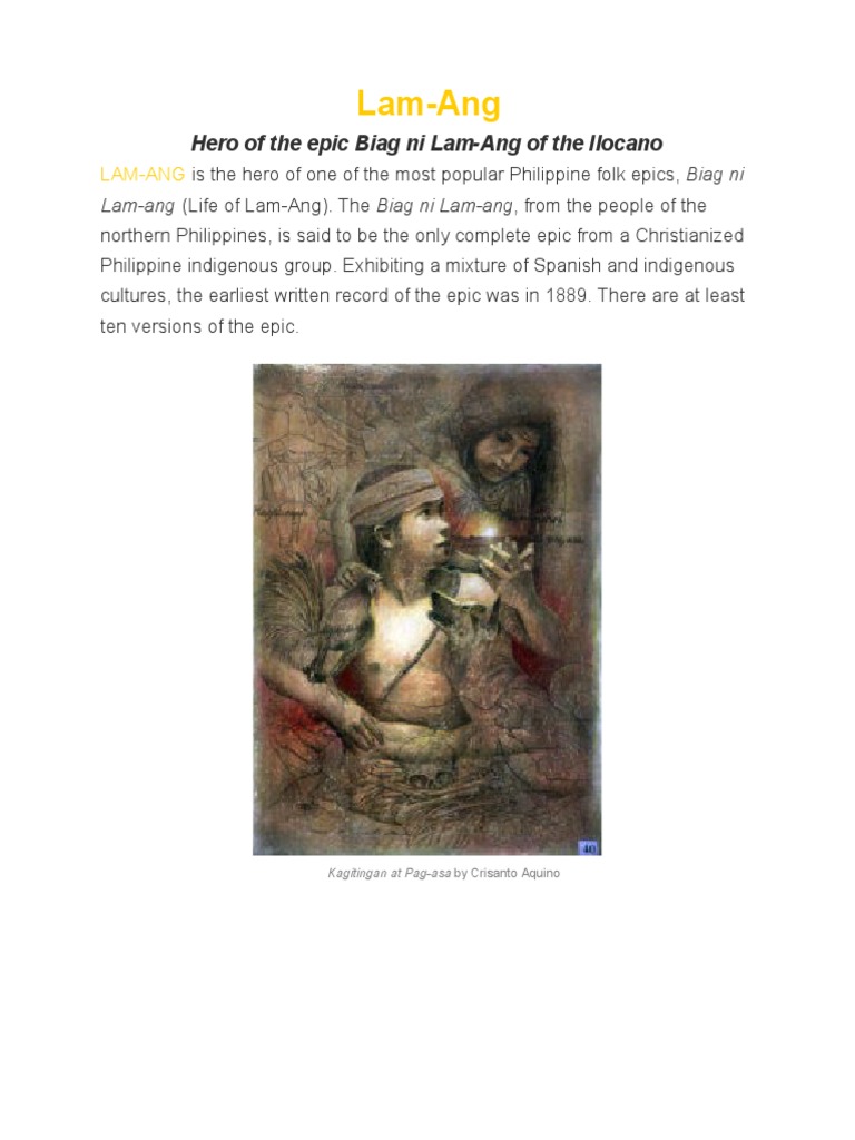 Lam-Ang: Hero of The Epic Biag Ni Lam-Ang of The Ilocano | PDF
