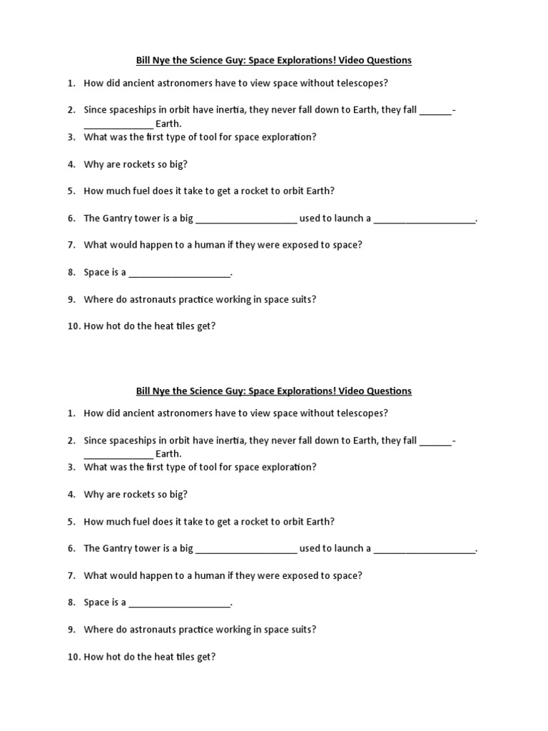 Bill Nye Space Exploration Video Questions | PDF | Science ...