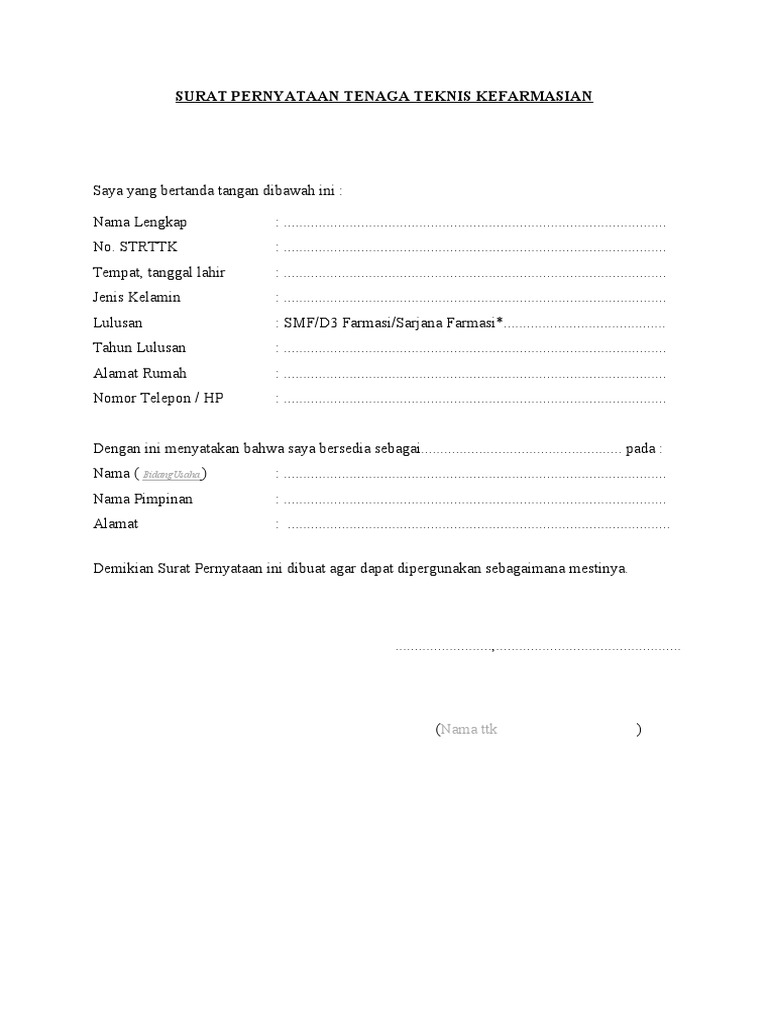 Surat Pernyataan TTK | PDF