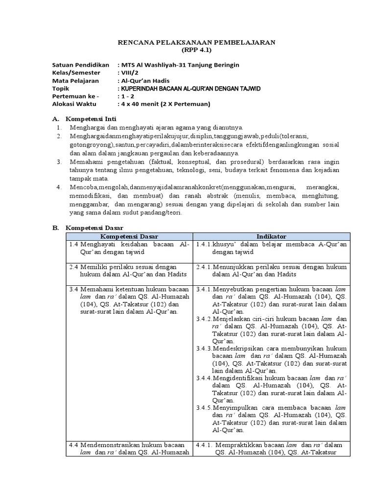 RPP Qurdis 8 Sem.2 | PDF
