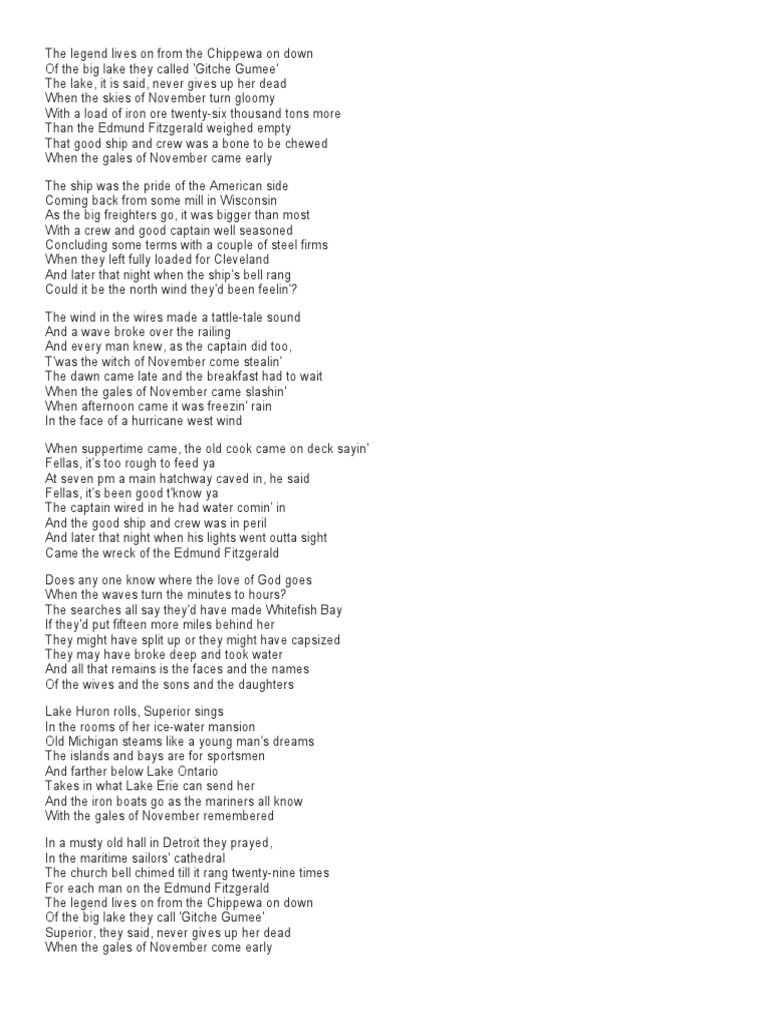 The Wreck of The Edmund Fitzgerald Lyrics | PDF