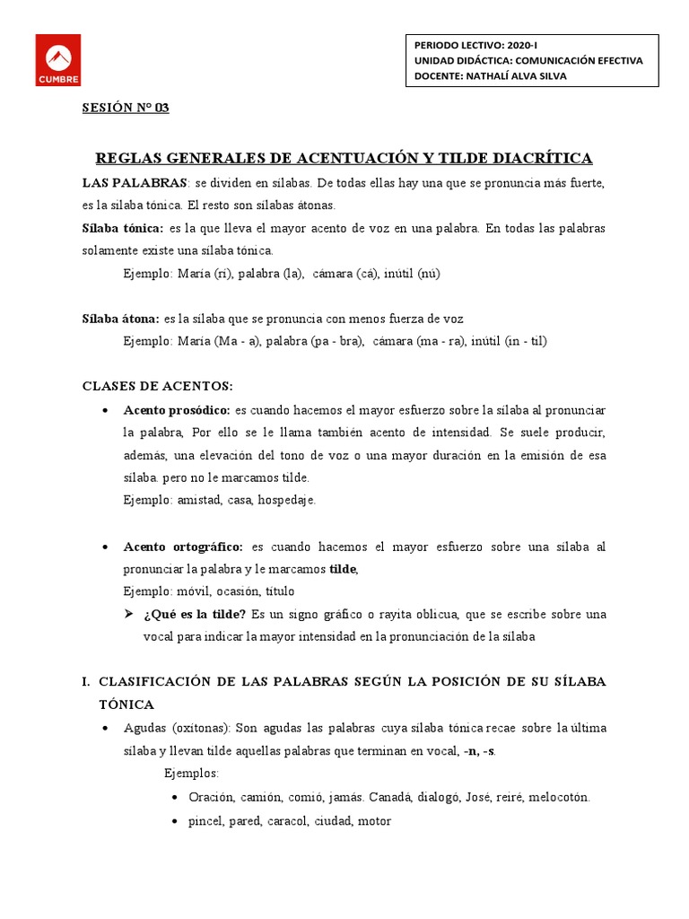 Separata #03 - Reglas Generales de Acentuación y Tilde Diacrítica ...