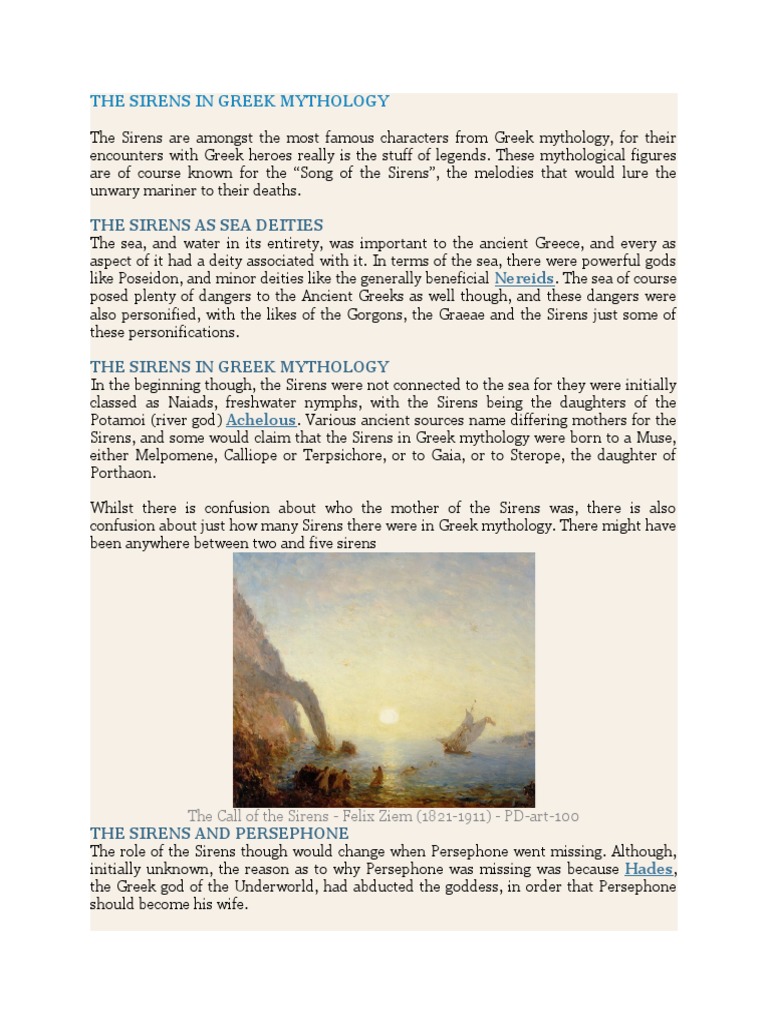 The Sirens in Greek Mythology | PDF | Persephone | Odysseus