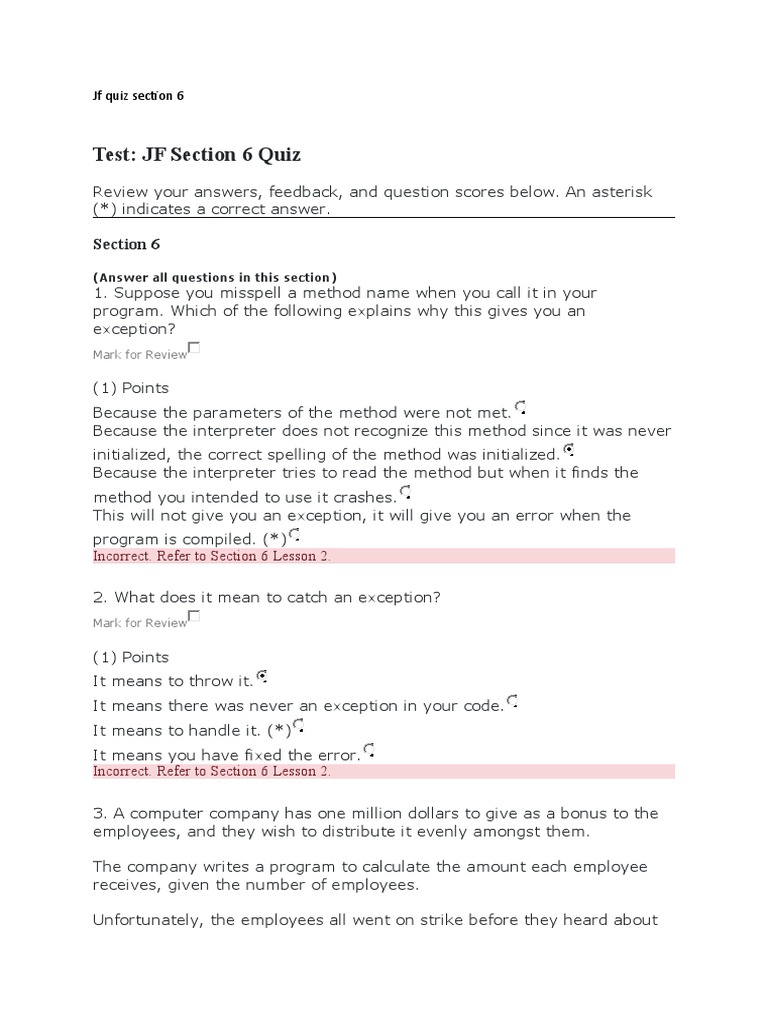 JF Quiz Section 6 | PDF | Integer (Computer Science) | Array Data Structure