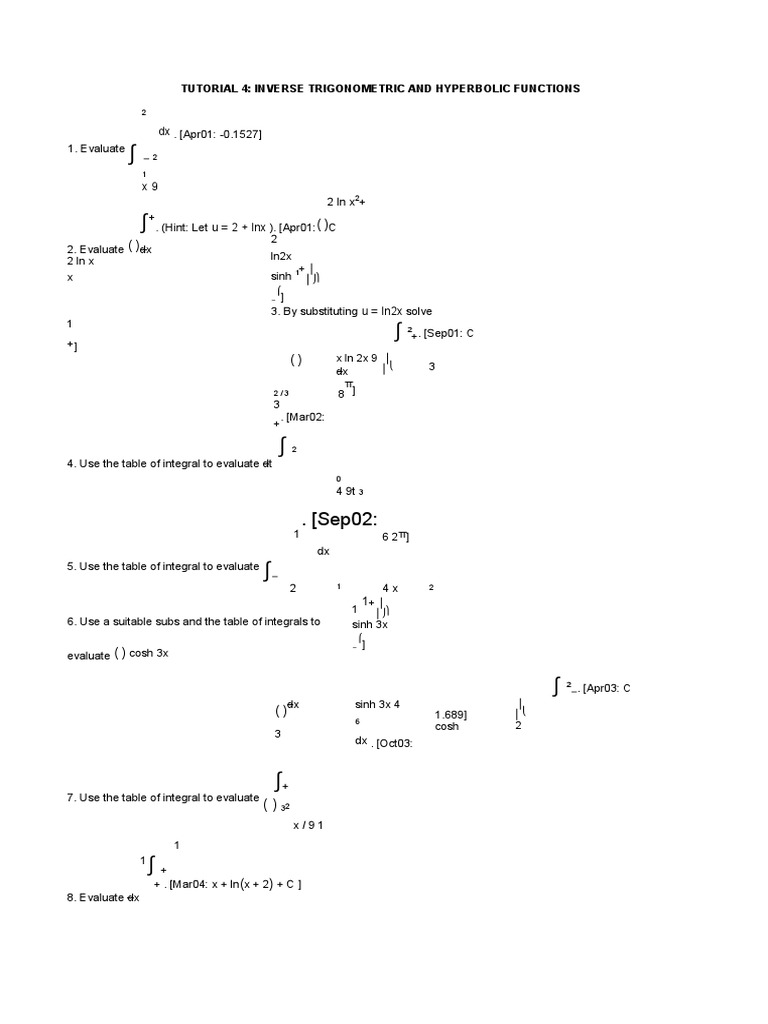Inverse Trig and Hyperbolic Integrals | PDF | Classical Geometry | Lie ...