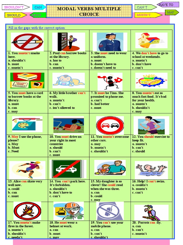 Modal Verbs Multiple Choice: Fill in The Gaps With The Correct Option | PDF