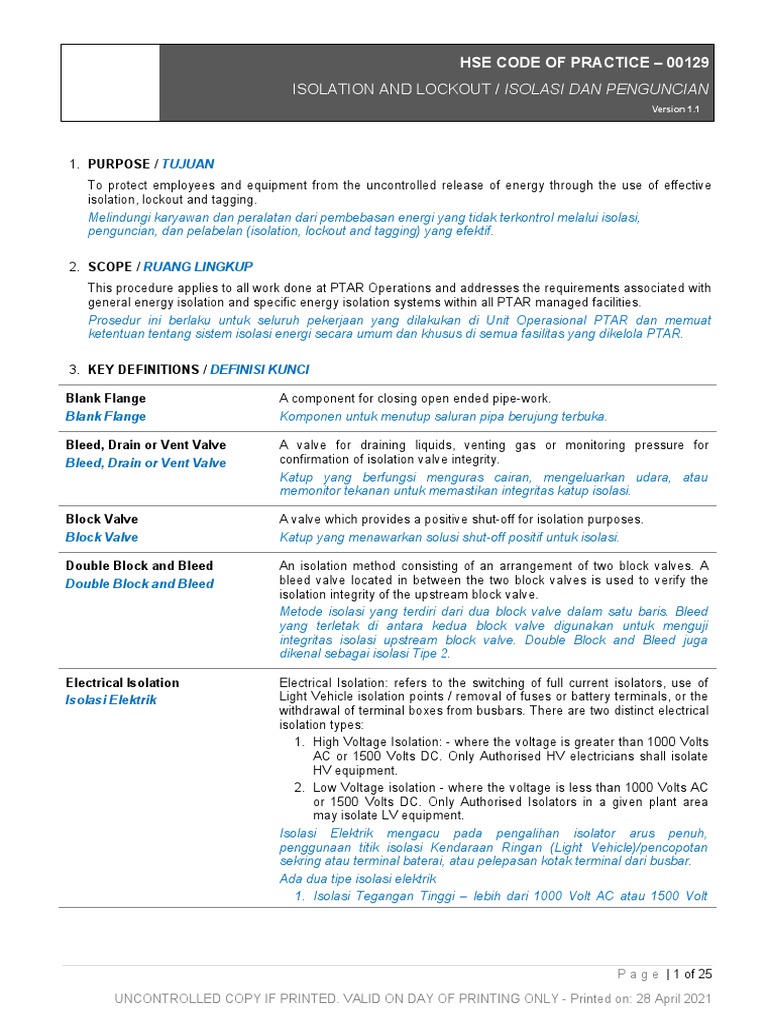 Isolation and Lockout Procedures Guide | PDF | Electricity ...