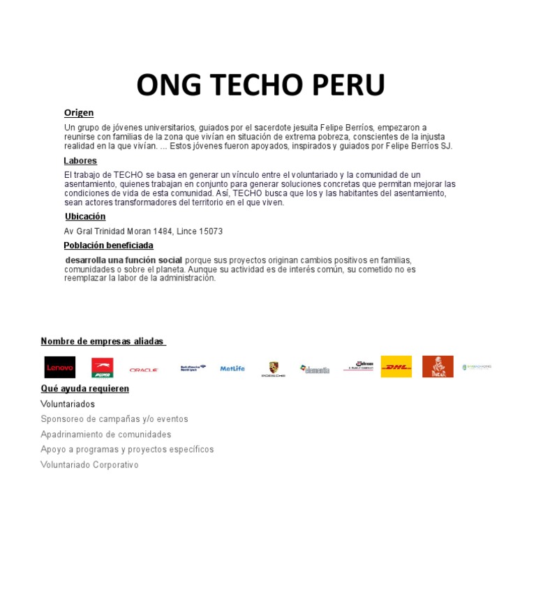 Ong Techo Peru | PDF