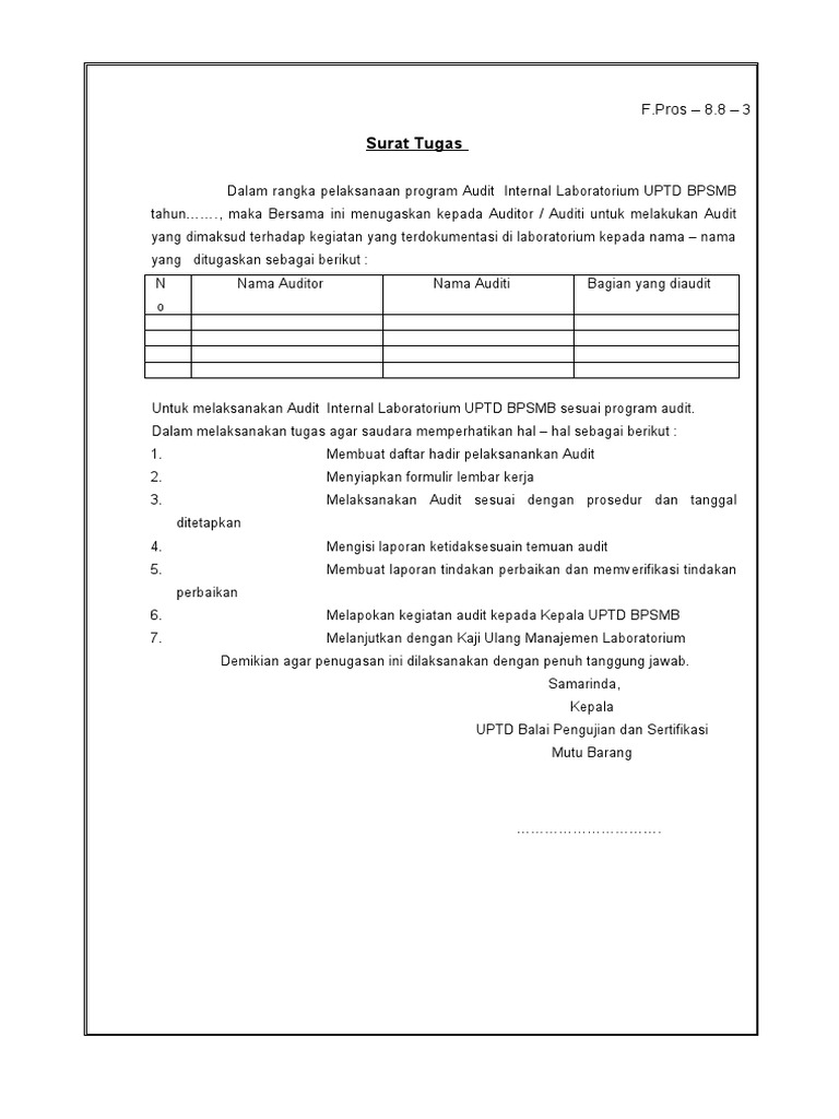 Form Surat Tugas Audit Internal Pengujian | PDF Form Surat Tugas Audit Internal Pengujian | PDF