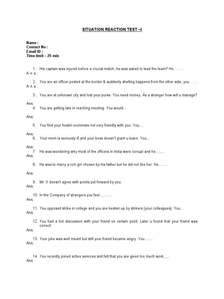 Situatioan Reaction Test-I | PDF | Language Arts & Discipline