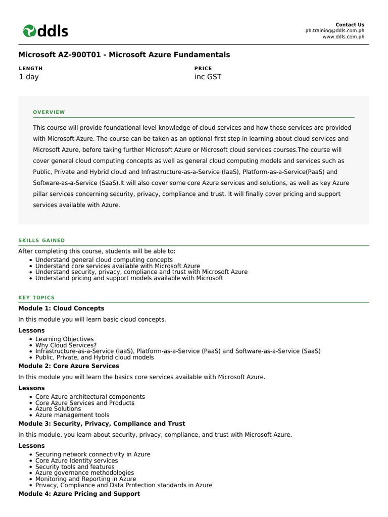 Microsoft Az 900t01 Microsoft Azure Fundamentals Pdf Microsoft