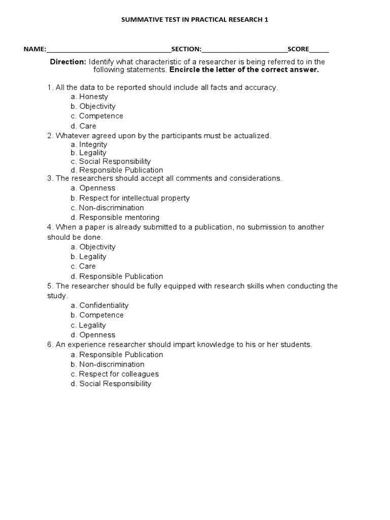 Practical Research 1 Summative Test | PDF | Informed Consent | Consent