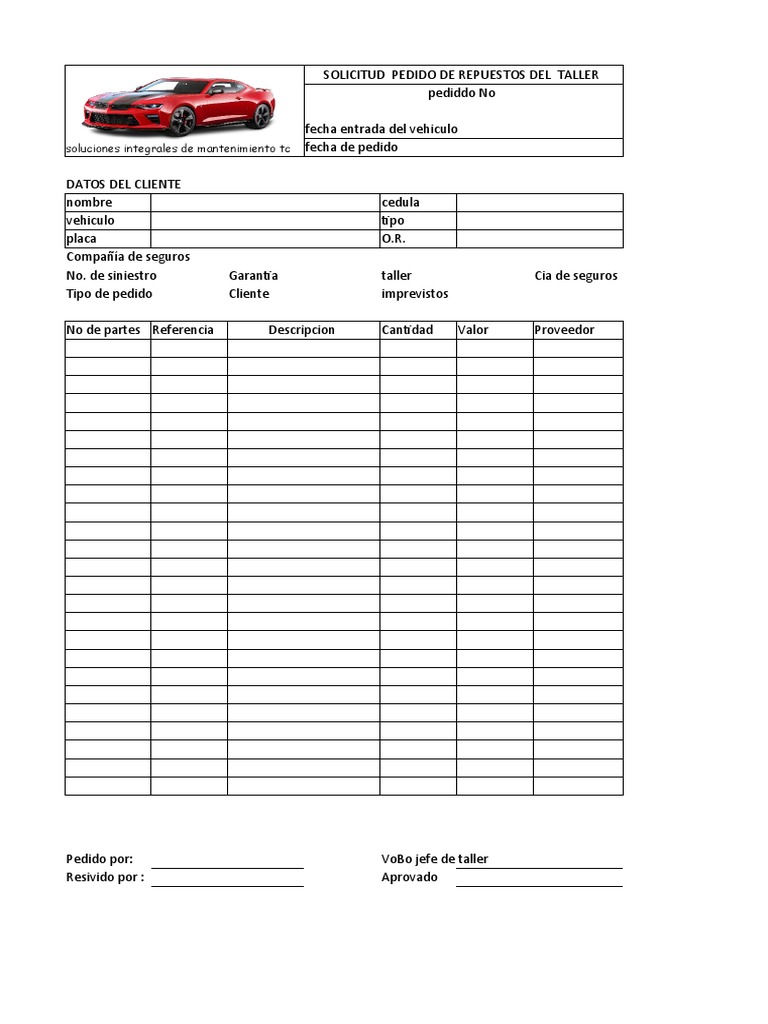 Formatos de Taller | PDF | Transmisión (Mecánica) | Vehículos