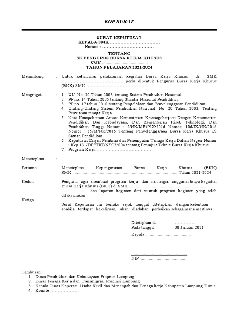 Bahan SK BKK Sekolah | PDF