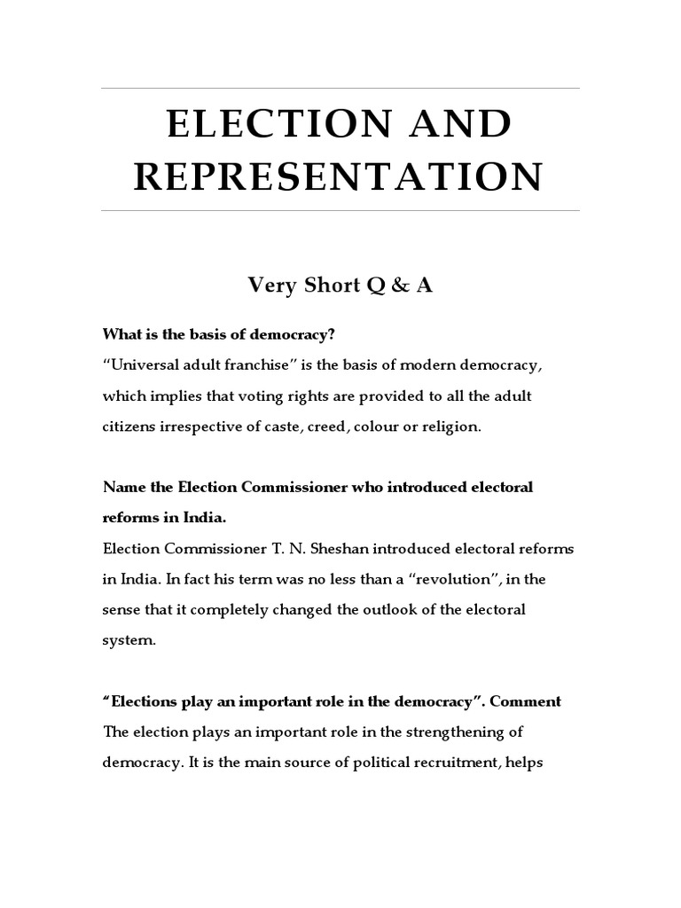 Class 11 Political Science - Election and Representation | PDF ...