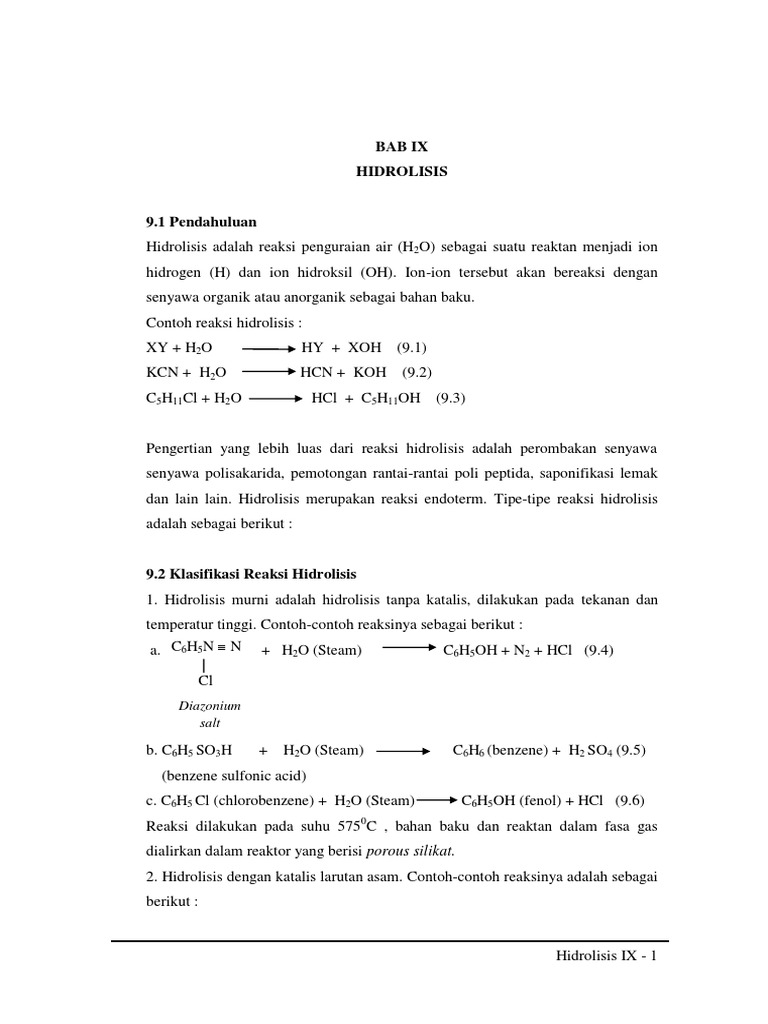Proses dan Klasifikasi Hidrolisis Kimia | PDF