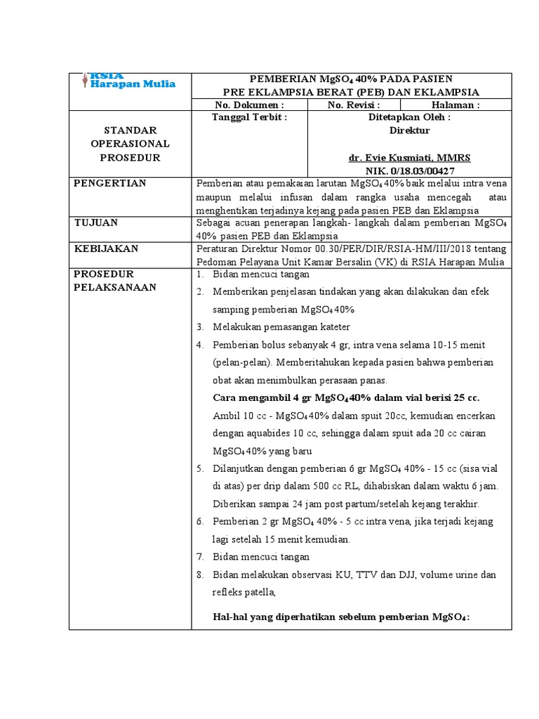 4-27-21-SOP-1. Pemberian MgSO4 | PDF