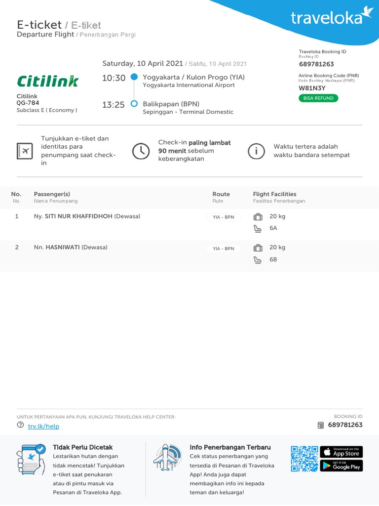 Siti Nur Khaffidhoh Yia W81n3y BPN Flight - Originating | PDF