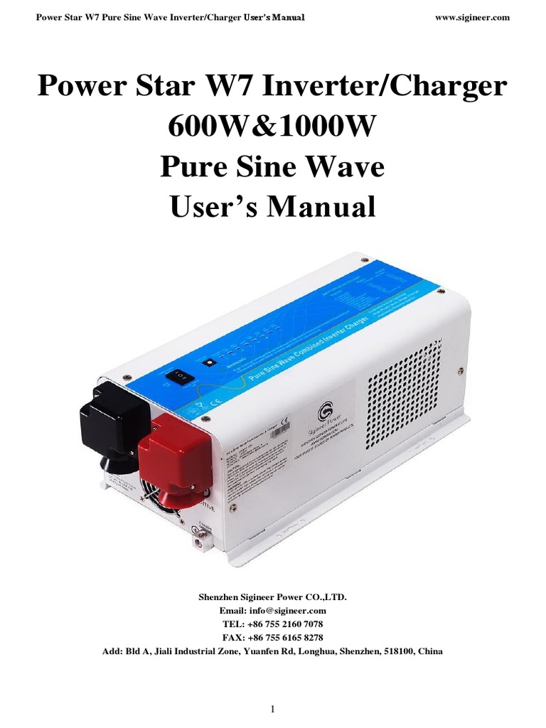 Power Star W7 Inverter - Charger 600W&1000W Pure Sine Wave User S ...
