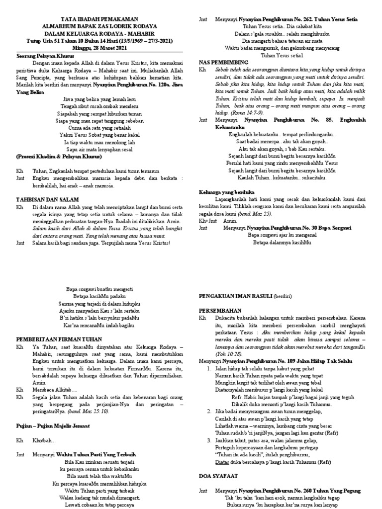 Tata Ibadah Pemakaman S Rodaya | PDF