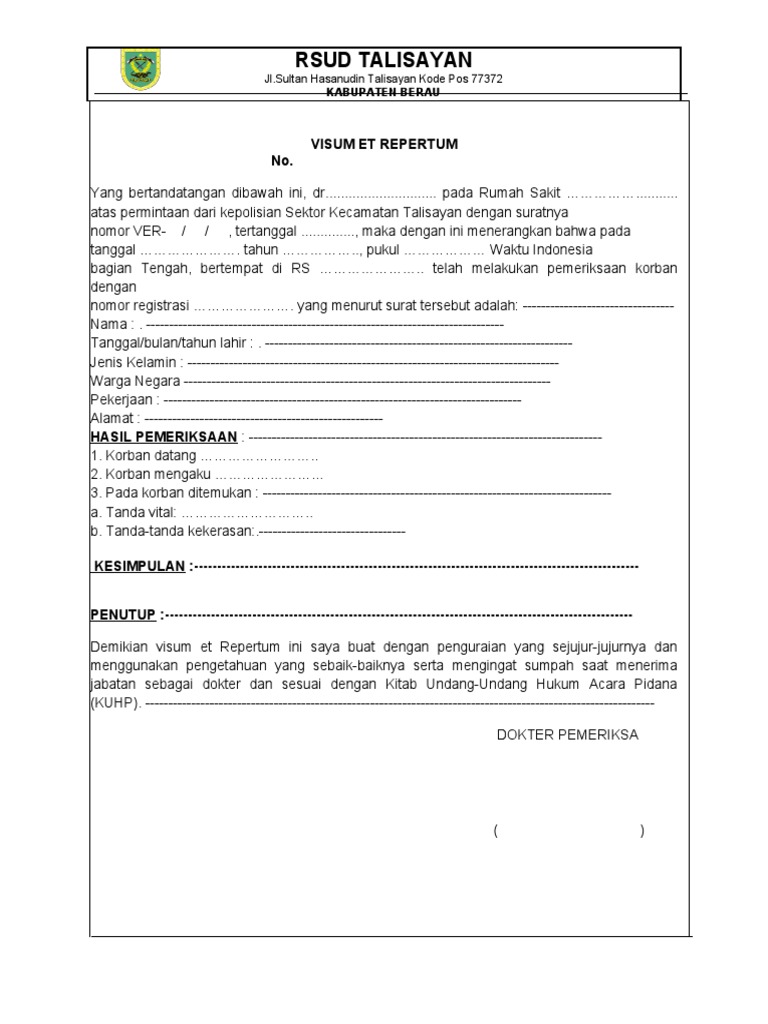 Contoh Surat Visum Et Repertum | PDF