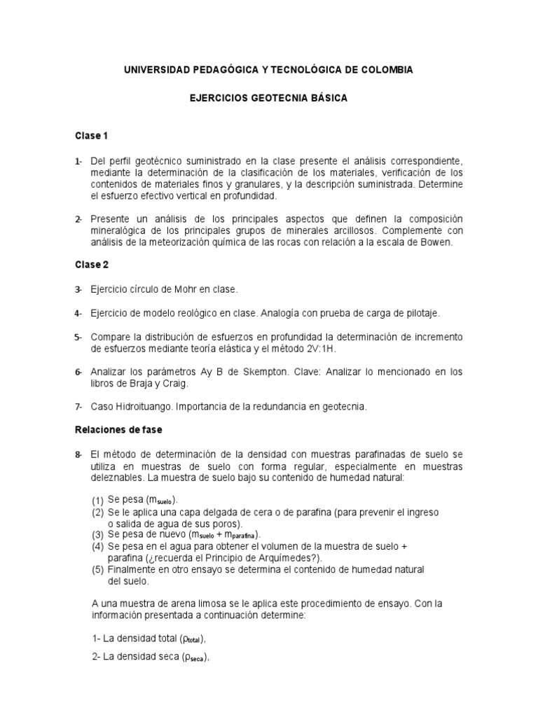 Ejercicios de Geotecnia Clases 1 A 3 | PDF | Mecánica de suelos | Rigidez