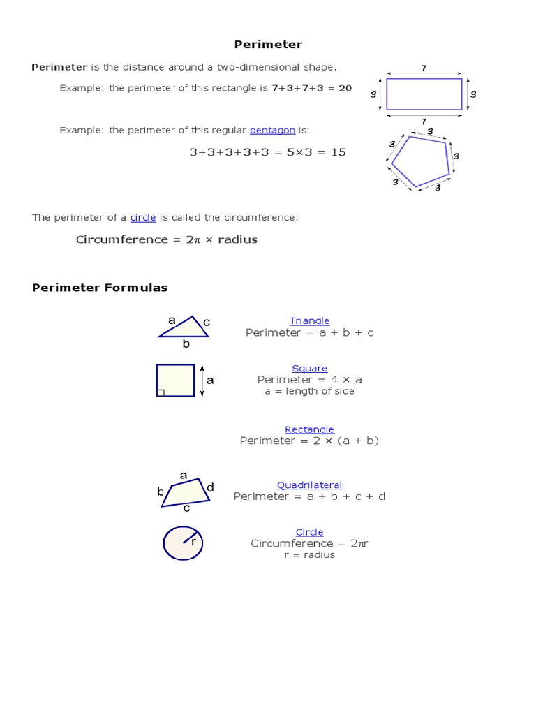 Perimeter: Perimeter Is The Distance Around A Two-Dimensional Shape | PDF