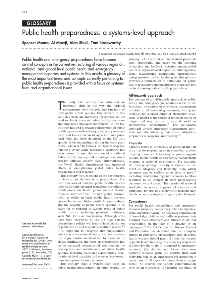 Public Health Preparedness - A Systems - Level Approach | PDF ...