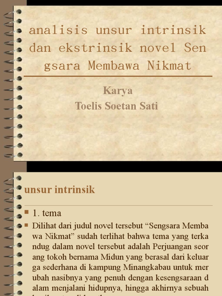 Analisis Unsur Intrinsik Dan Ekstrinsik Novel Sengsara Membawa Nikmat | PDF