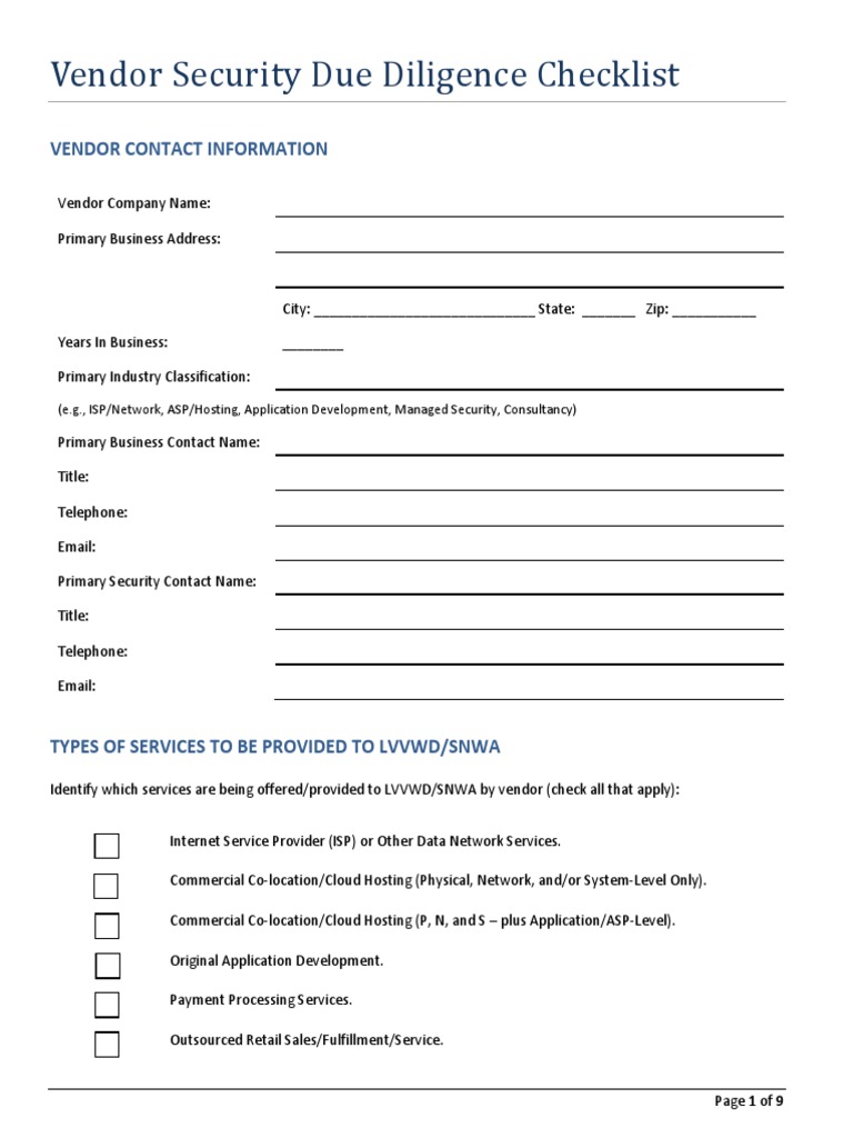 Vendor Security Due Diligence Checklist | PDF | Information Security ...