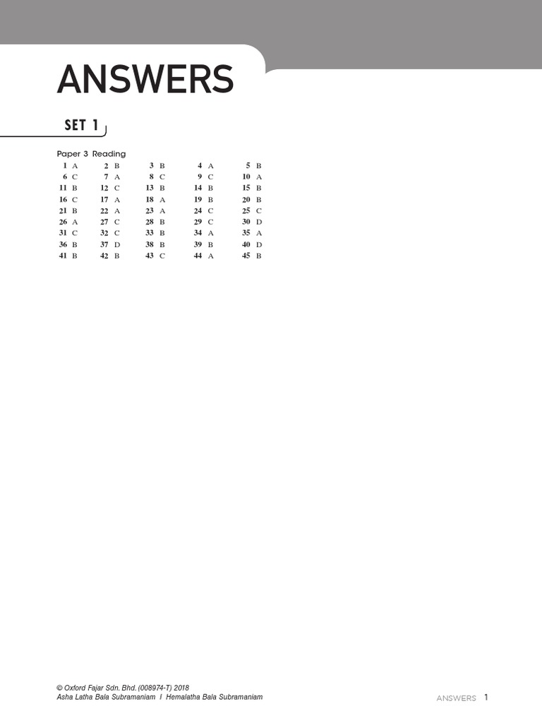 MUET Model Paper Reading - Answers | PDF