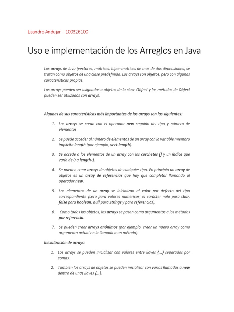Uso e Implementación de Los Arreglos en Java | PDF | Estructura de ...
