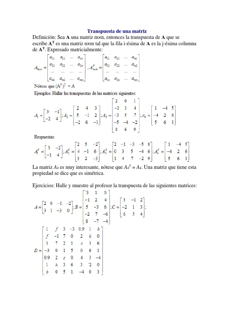 Transpuesta de Una Matriz | PDF