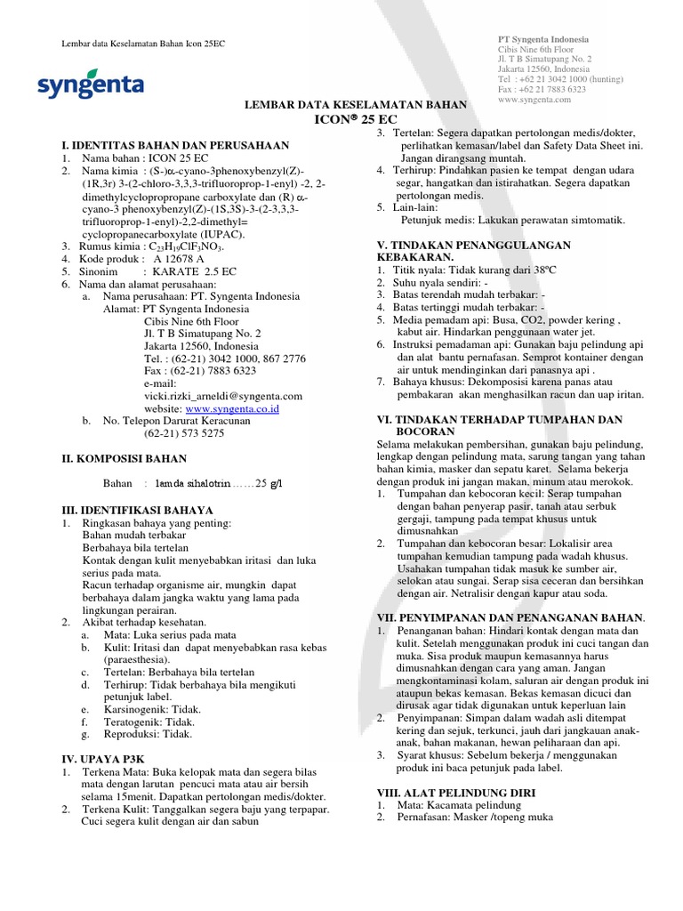 MSDS Icon 25 EC Bahasa Indonesia | PDF