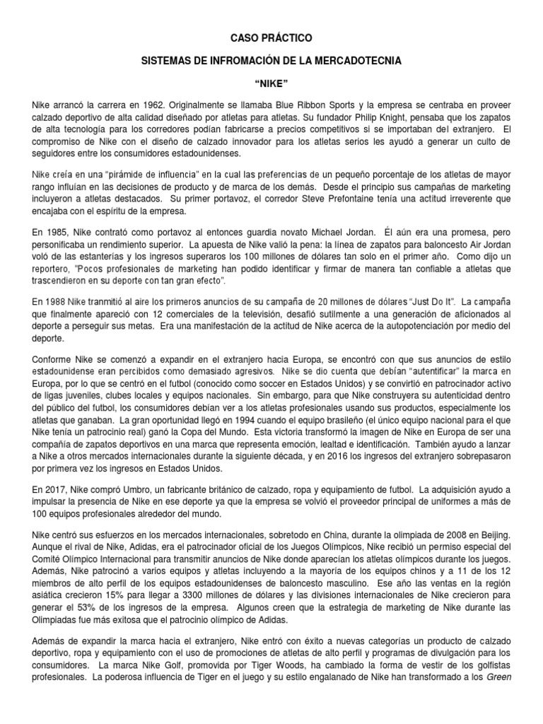Caso Práctico NIKE | PDF | Nike | Adidas