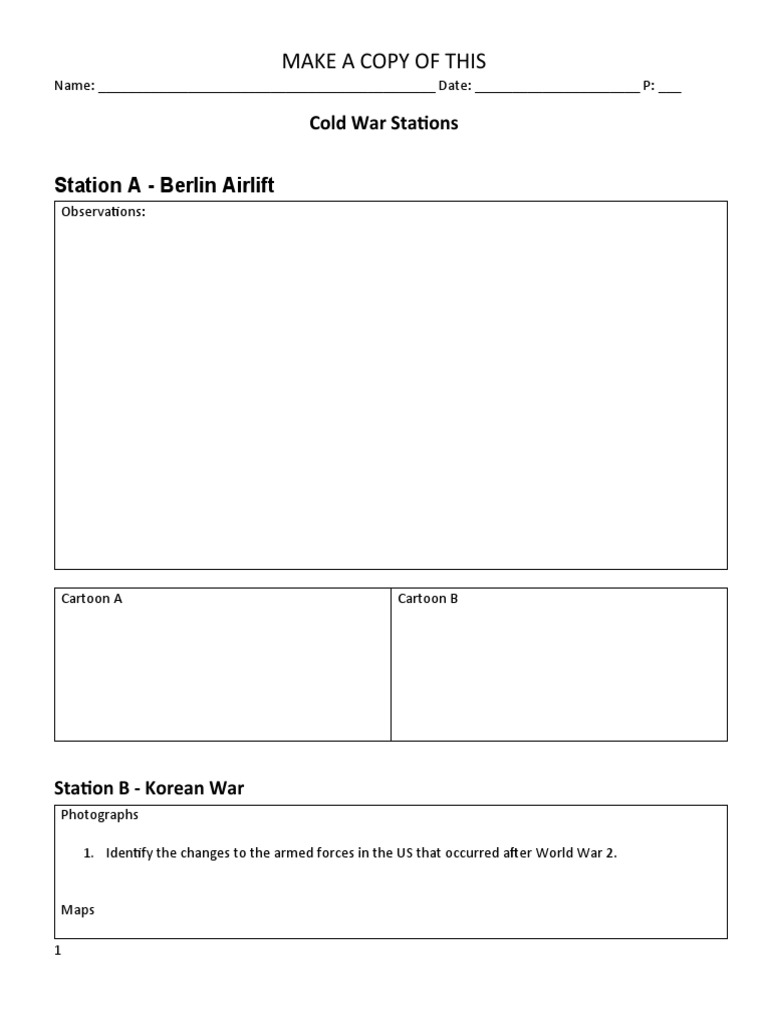 Cold War Stations Worksheet | PDF