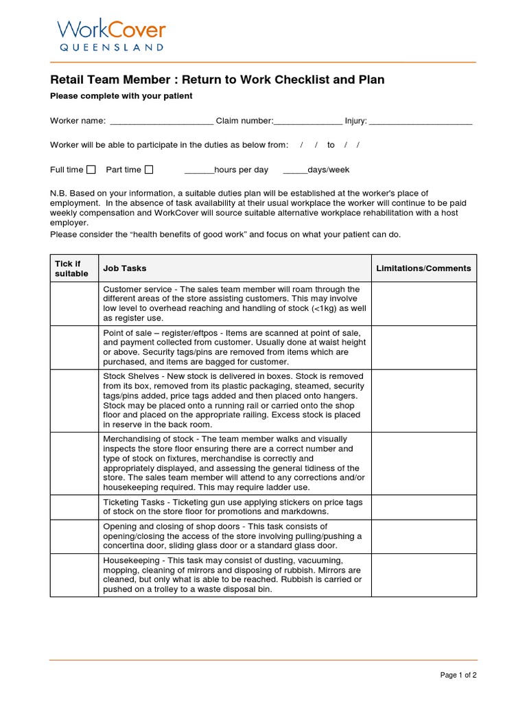 Return to Work: Developing a Checklist and Plan for a Retail Team ...