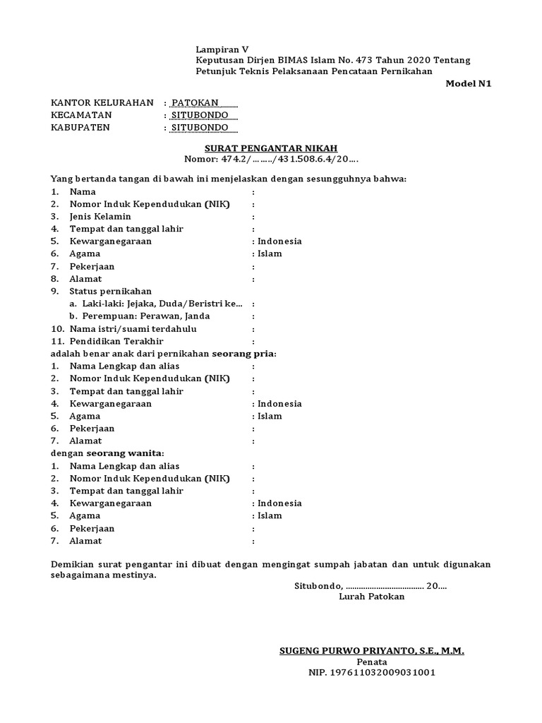 Blanko Model N 2020 Perdirjen 473 TH 2020 Patokan F4 Isi Full | PDF | Hukum